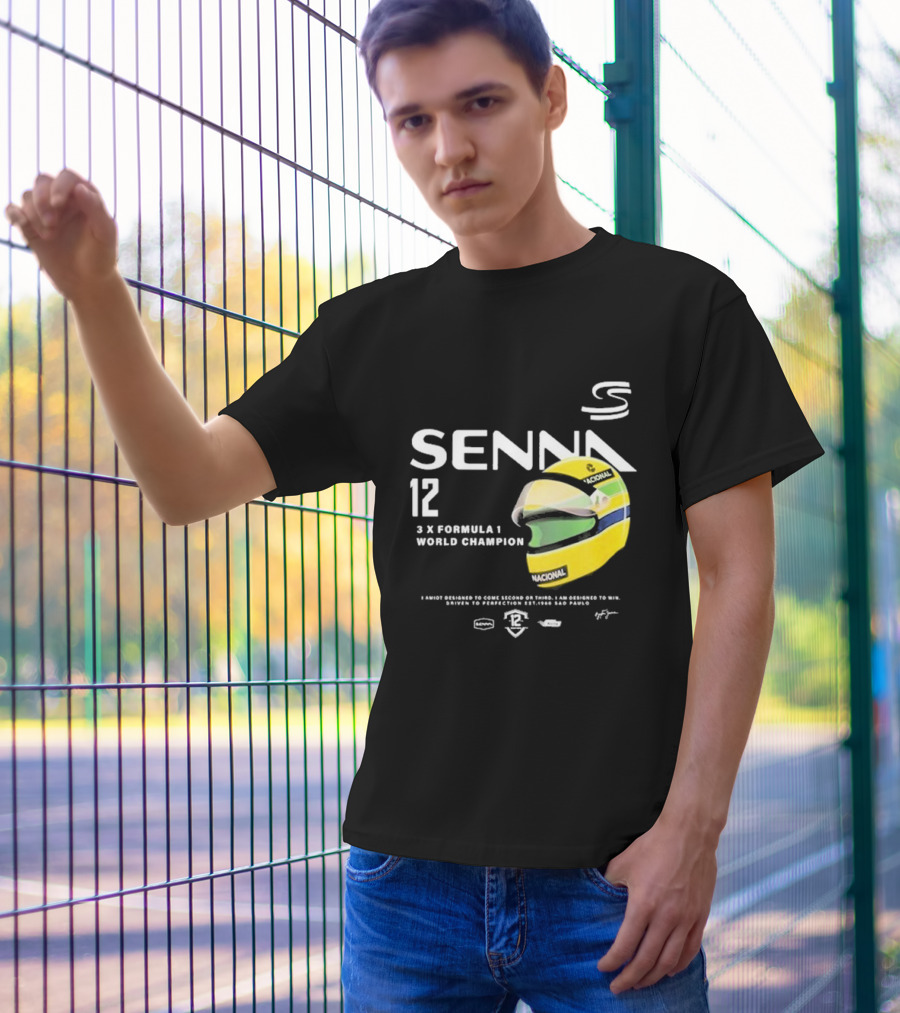 Senna 12 3x Formula 1 World Champion Driven To Perfection São Paulo Helmet T-Shirt