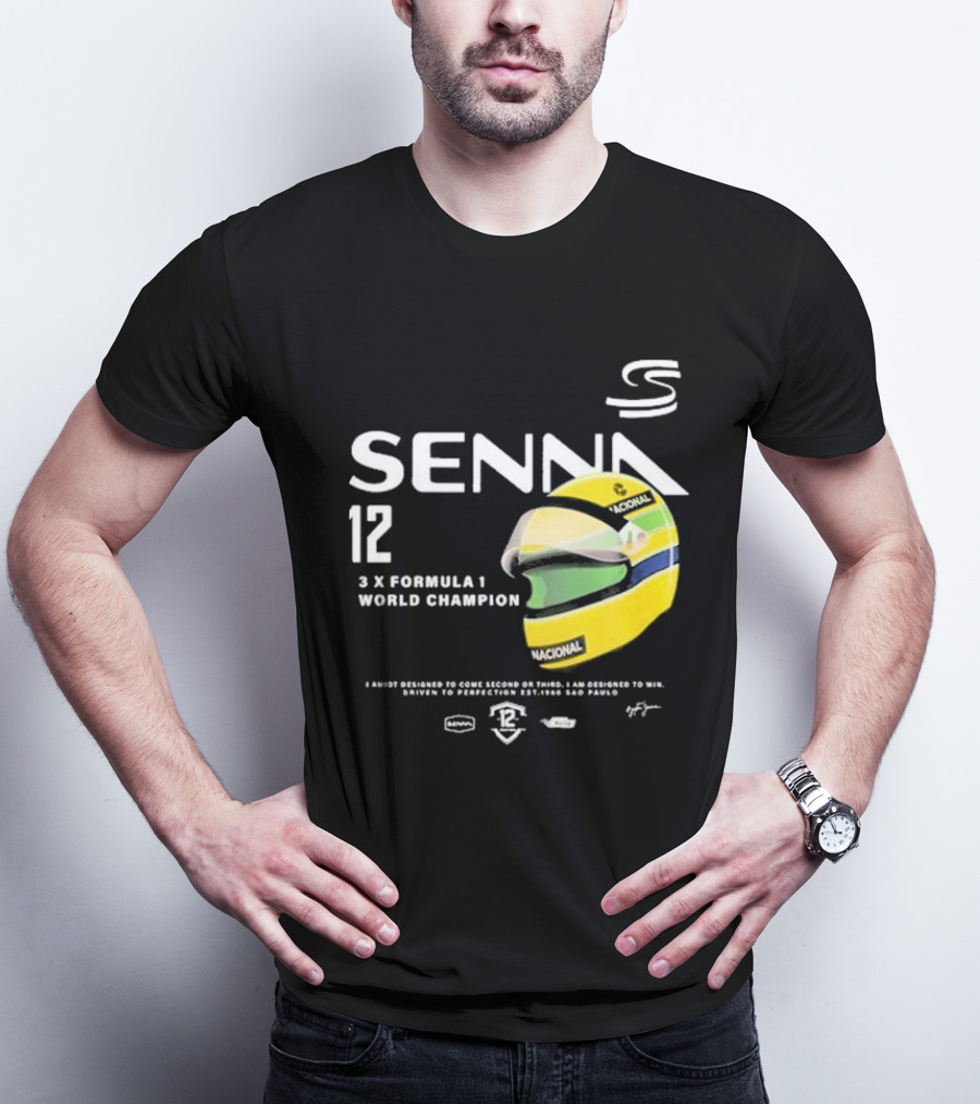 Senna 12 3x Formula 1 World Champion Driven To Perfection São Paulo Helmet T-Shirt