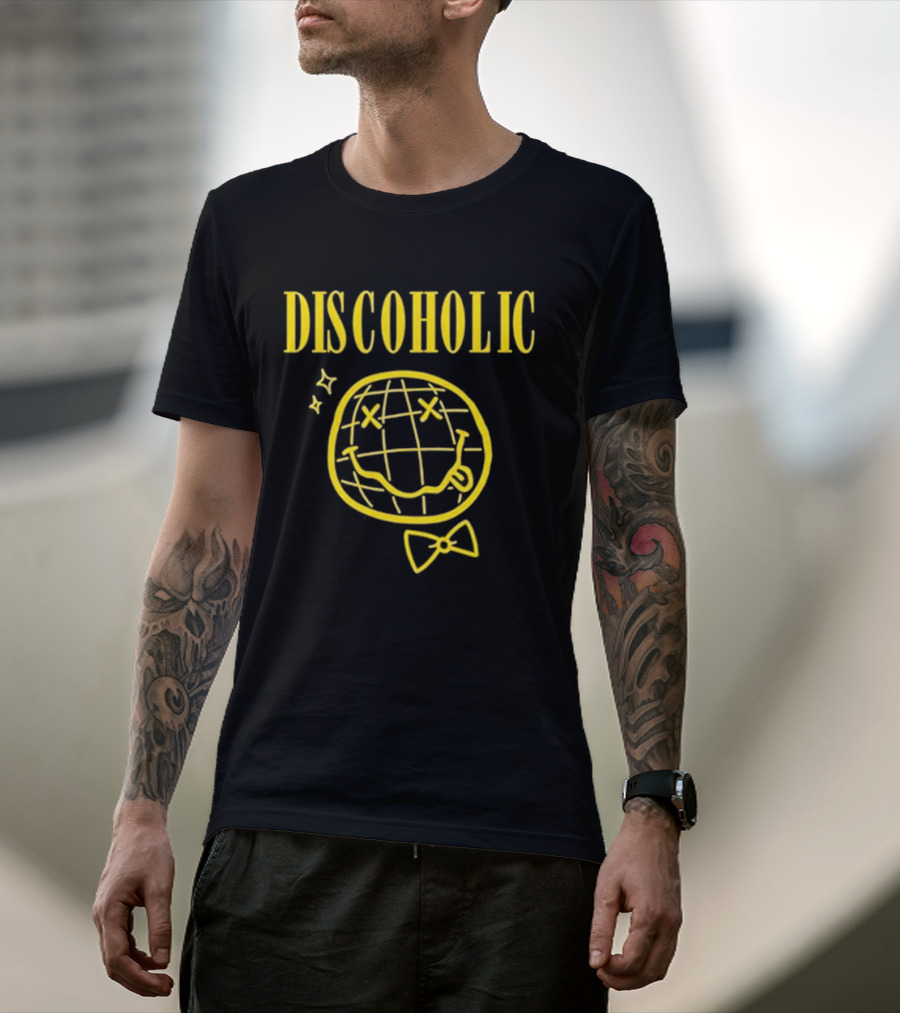 Discoholic Smiley Face With Bowtie And Stars T-Shirt
