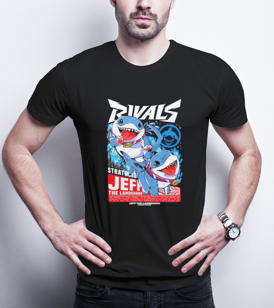 Rivals Stratbois Jeff The Land Shark Anime Style With Blue And Red Cartoon T-Shirt
