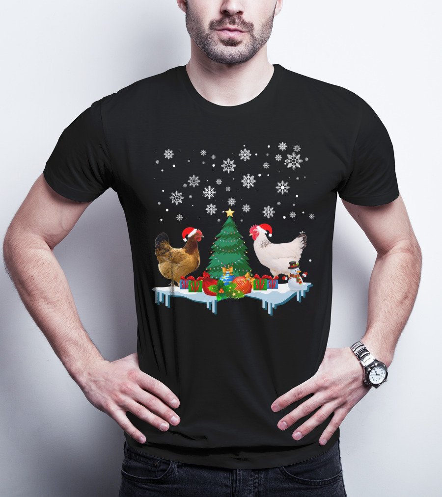 Chicken Merry Christmas Snowflake Festive Scene T-Shirt