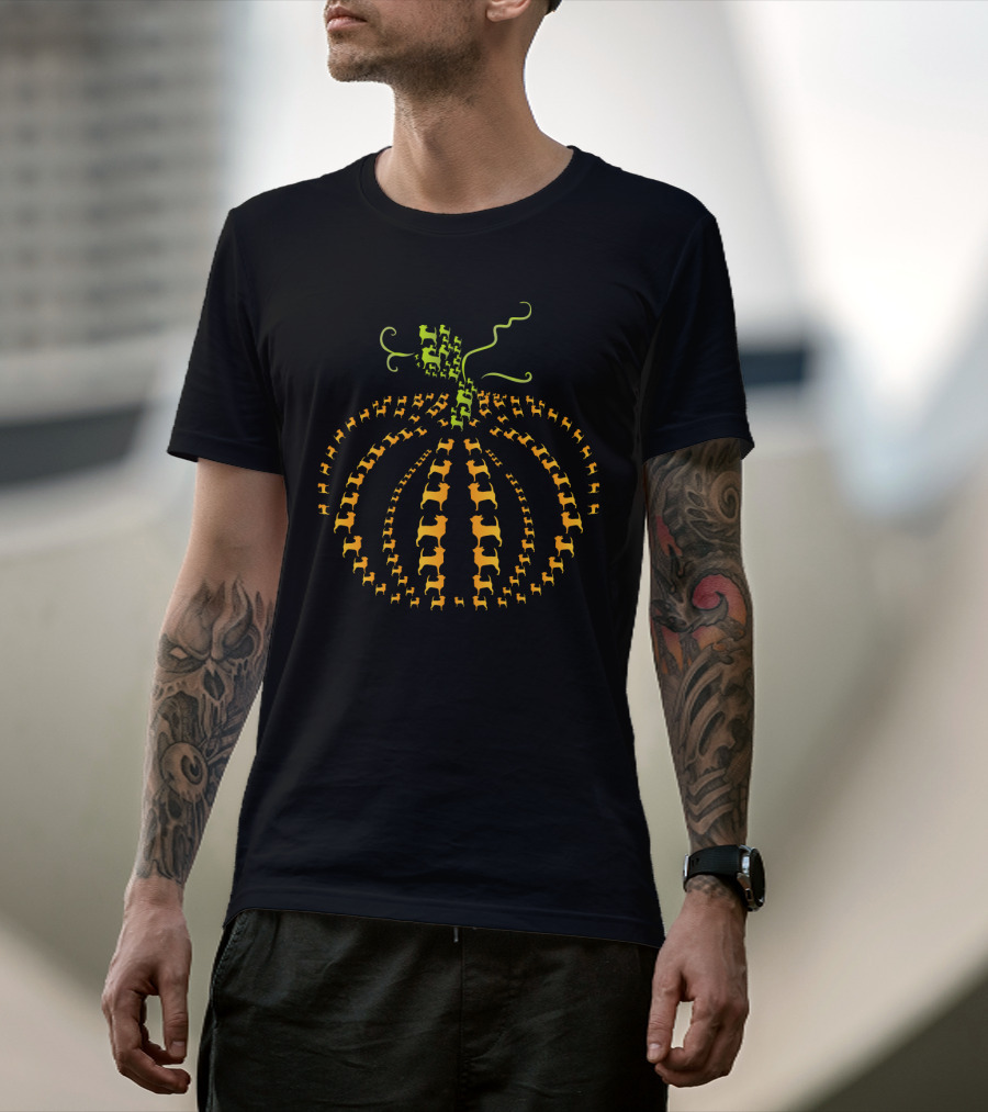 Chihuahua Pumpkin Pattern In Vibrant Orange And Green T-Shirt