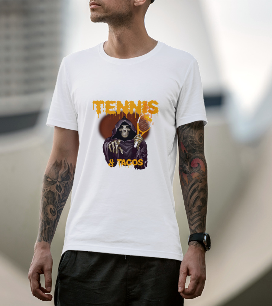 Tennis And Tacos Grim Reaper With Tennis Racket T-Shirt