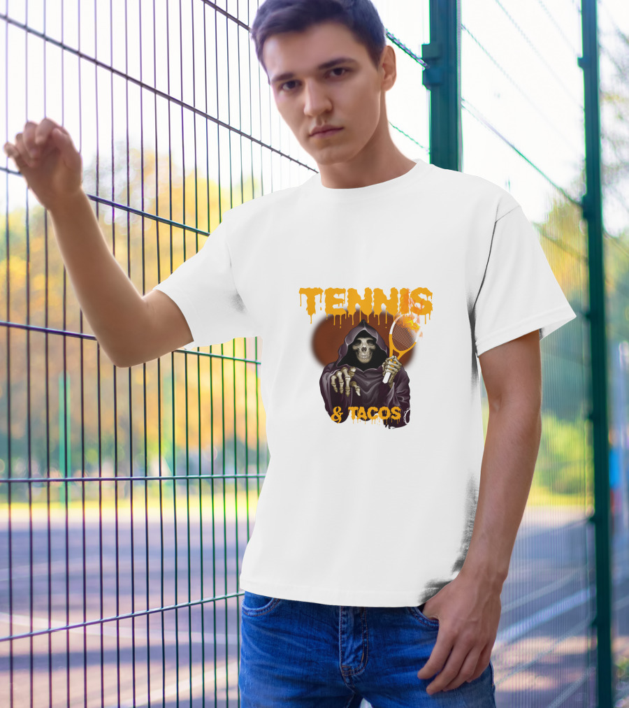 Tennis And Tacos Grim Reaper With Tennis Racket T-Shirt