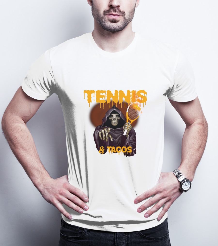 Tennis And Tacos Grim Reaper With Tennis Racket T-Shirt
