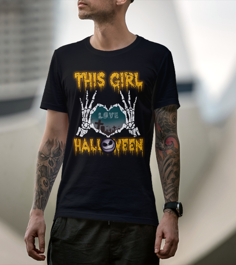 This Girl Love Halloween Skeleton Heart Graveyard Jack-O-Lantern T-Shirt