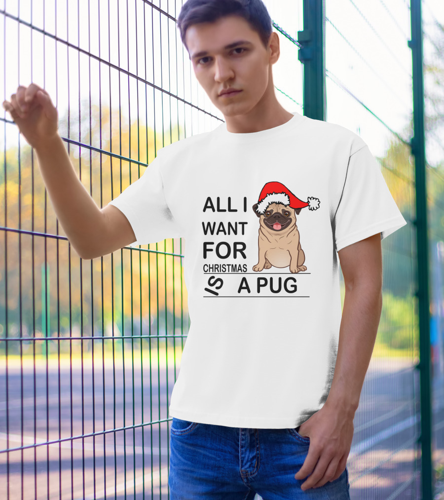 All I Want For Christmas Is A Pug Wearing Santa Hat T-Shirt
