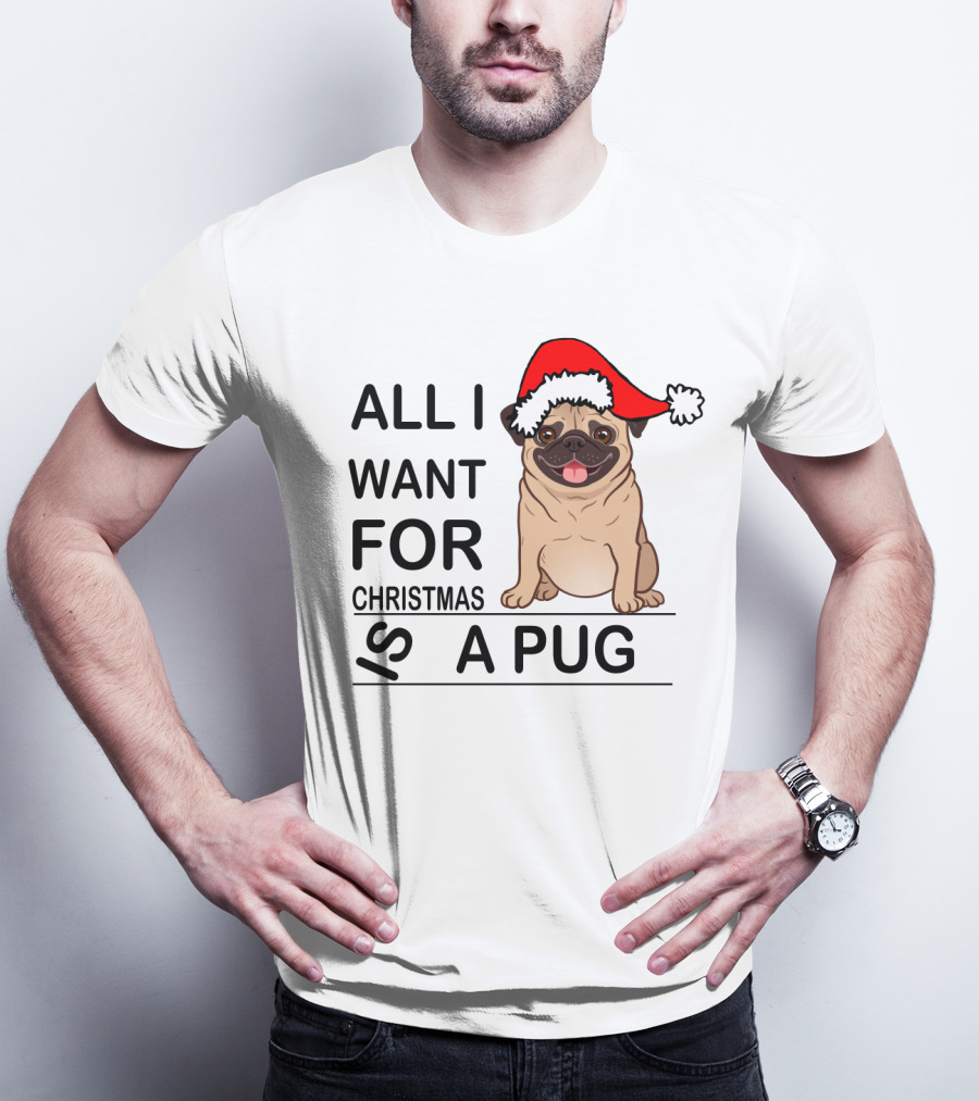 All I Want For Christmas Is A Pug Wearing Santa Hat T-Shirt