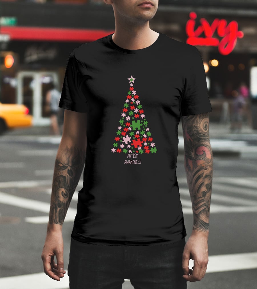 Autism Awareness Puzzle Piece Christmas Tree T-Shirt