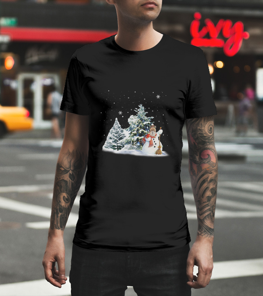 Alpaca Snowman In Winter Forest With Falling Snowflakes T-Shirt