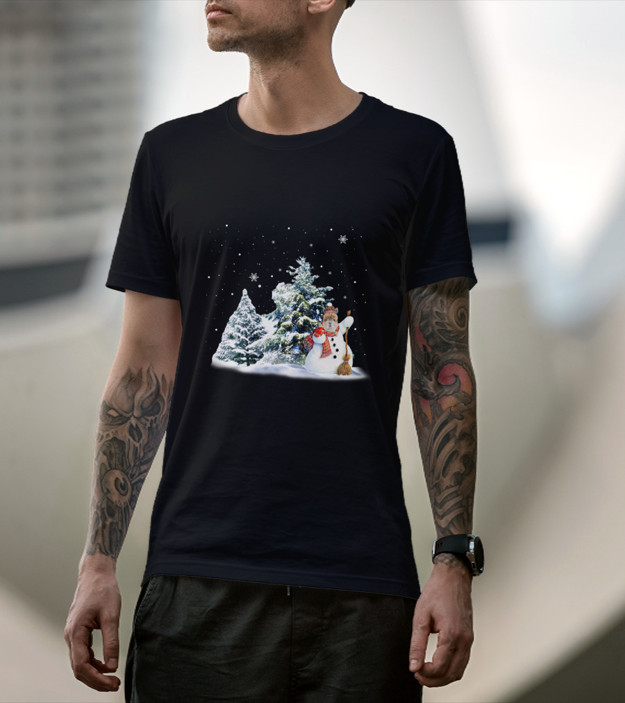 Alpaca Snowman In Winter Forest With Falling Snowflakes T-Shirt