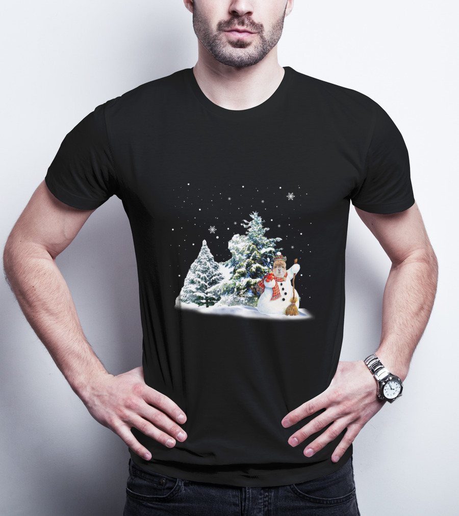 Alpaca Snowman In Winter Forest With Falling Snowflakes T-Shirt