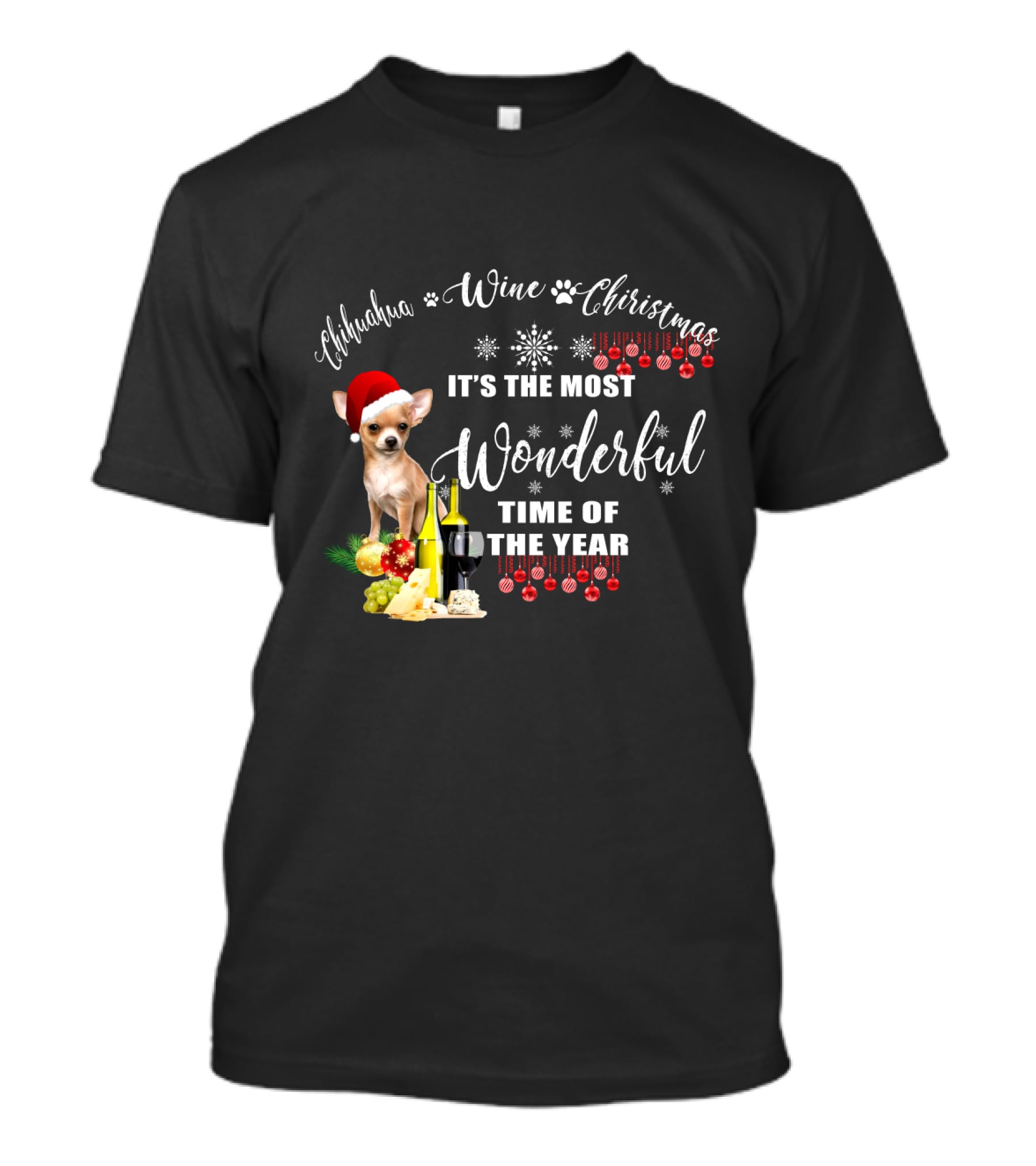 Chihuahua Wine Christmas It's The Most Wonderful Time Of The Year T-Shirt