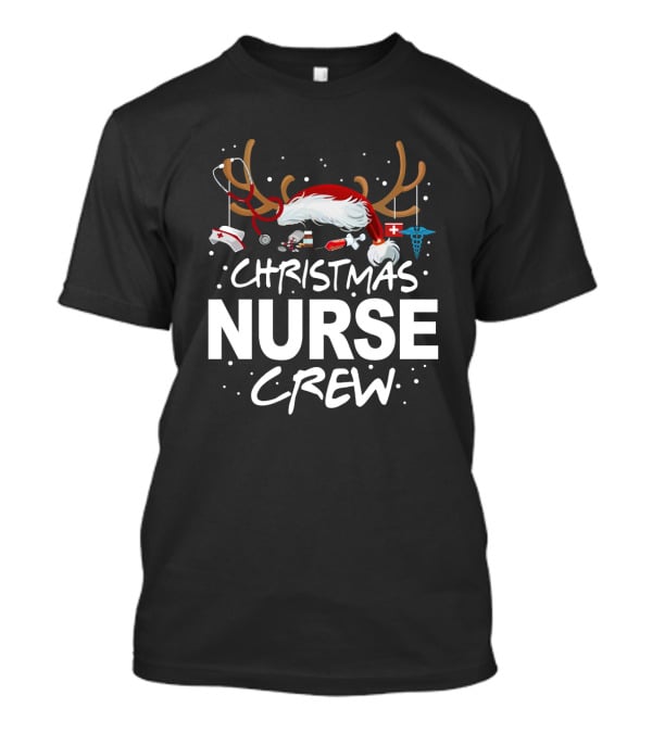 Christmas Nurse Crew With Santa Hat, Stethoscope, And Medical Icons T-Shirt
