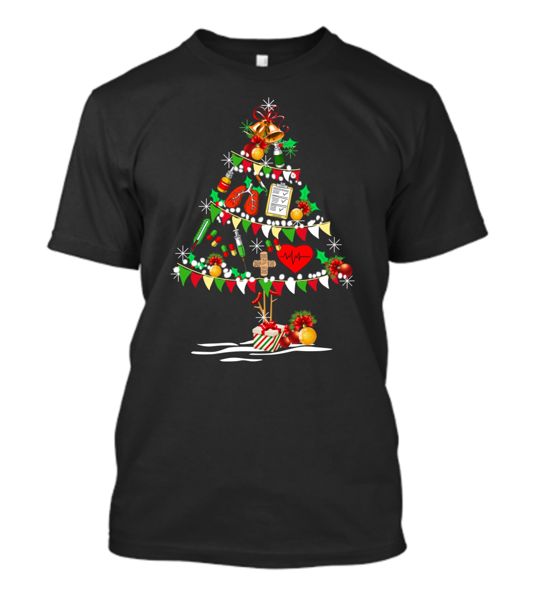 Christmas Tree With Nursing Medical Supplies Ornaments Holiday T-Shirt