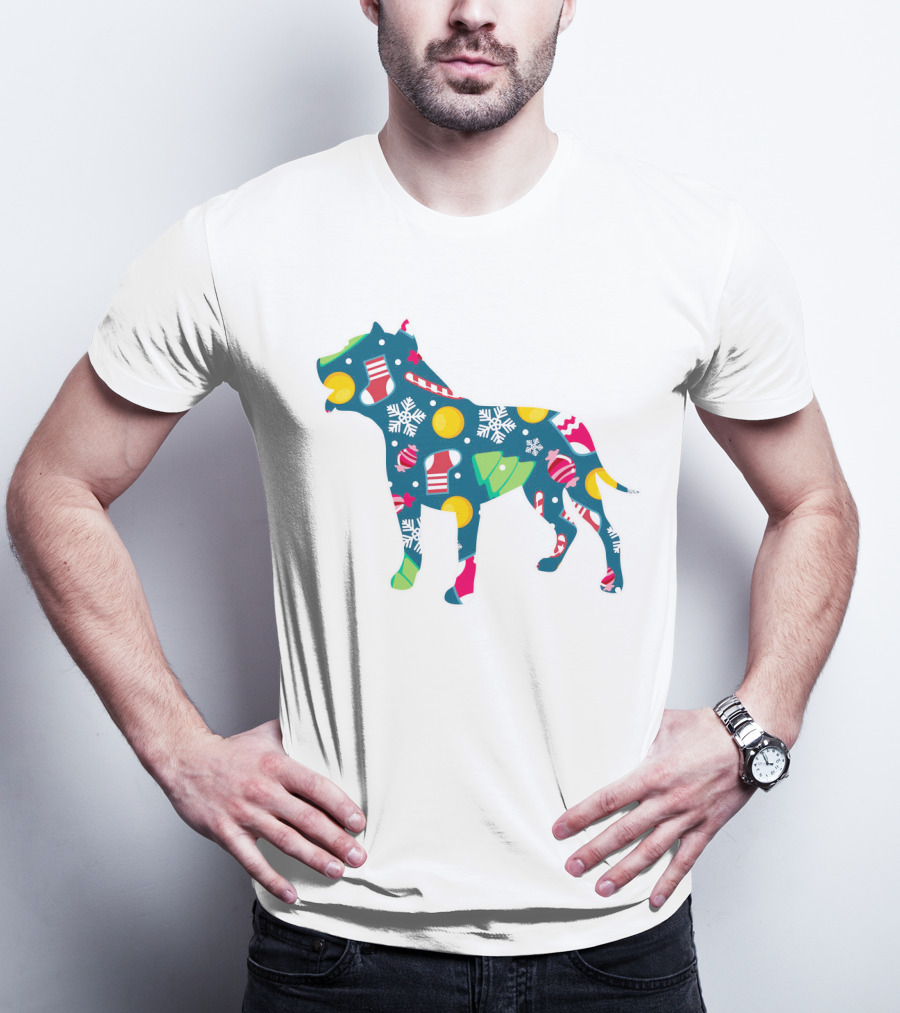 Dog Lover Christmas Pit Bull With Festive Floral And Holiday T-Shirt
