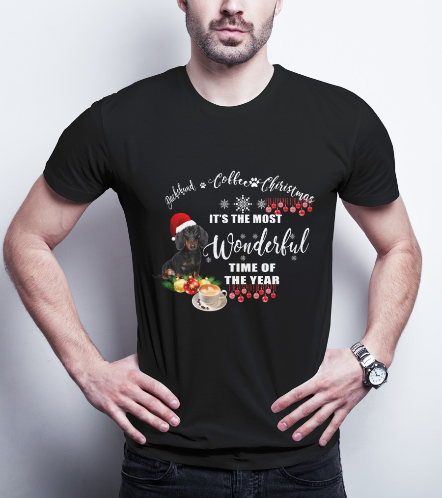 Dachshund Coffee Christmas It's The Most Wonderful Time Of The Year T-Shirt