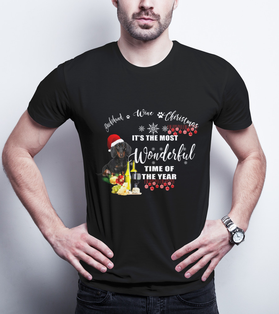 Dachshund Wine Christmas It's The Most Wonderful Time Of The Year T-Shirt