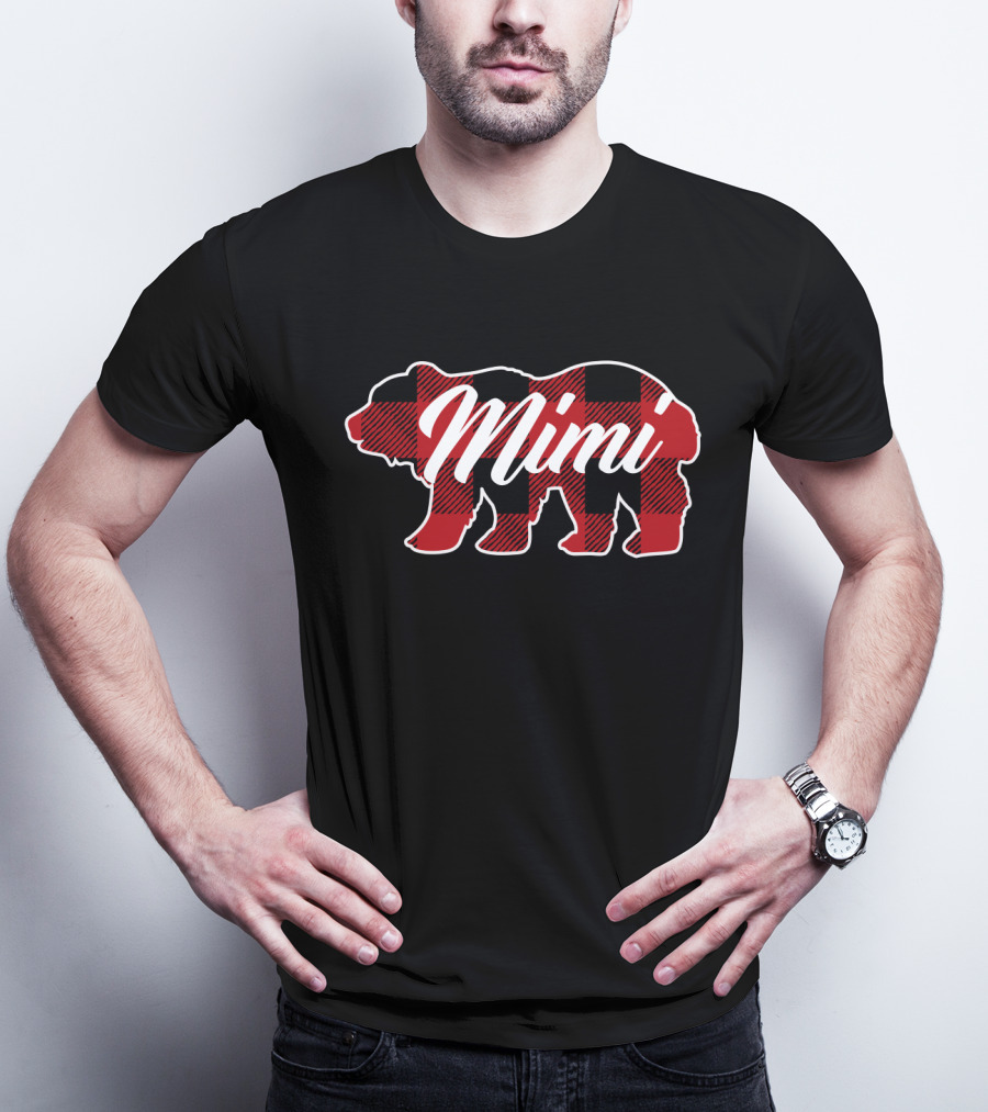 Family Christmas Matching Buffalo Plaid Mimi Bear T-Shirt