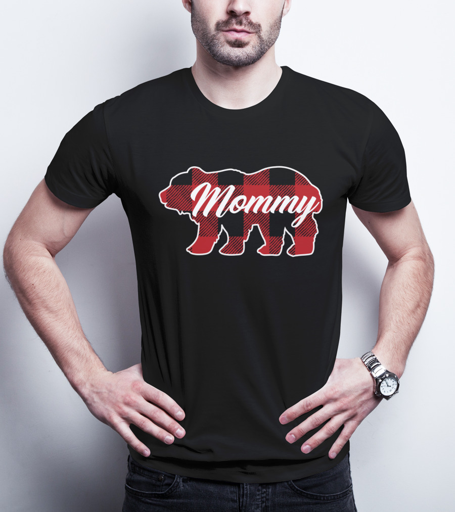 Mommy Bear Buffalo Plaid Family Christmas Matching T-Shirt