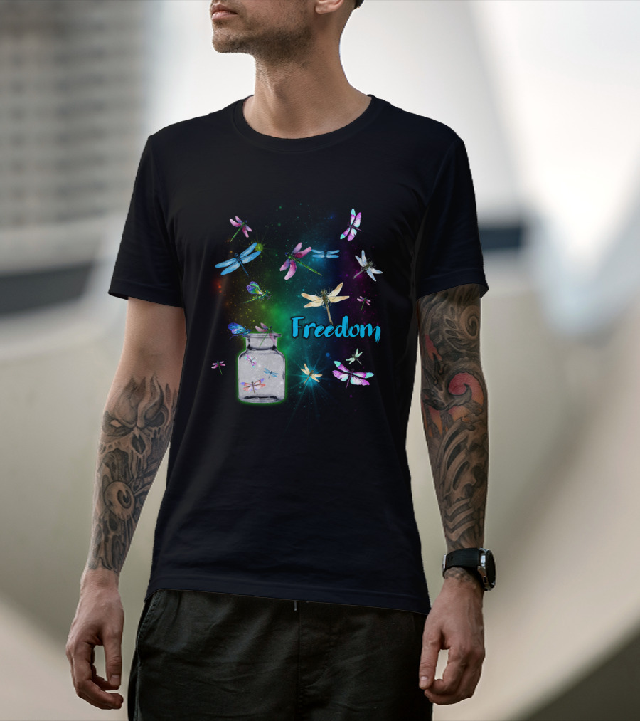 Freedom Dragonflies In A Jar Burst Of Colorful Flight T-Shirt