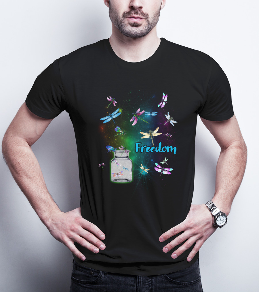 Freedom Dragonflies In A Jar Burst Of Colorful Flight T-Shirt