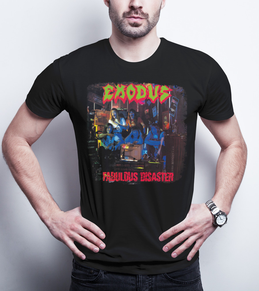 Exodus Fabulous Disaster Album Cover Art With Band Group Scene T-Shirt