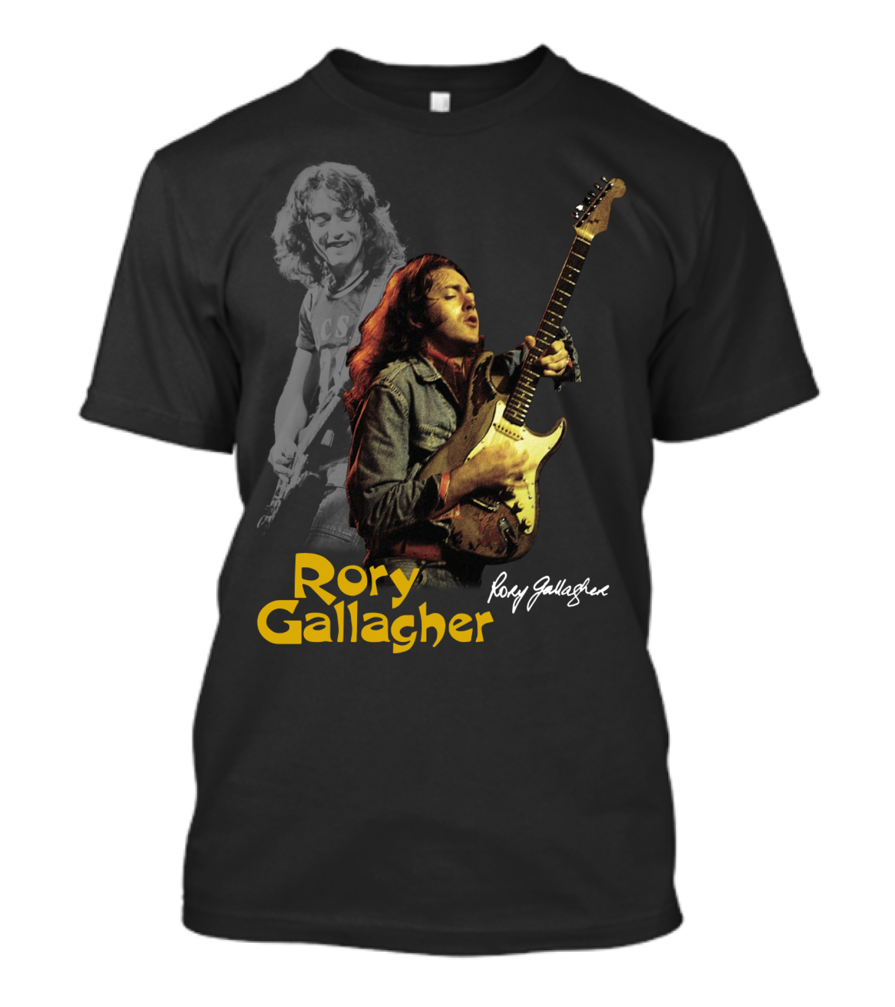 Rory Gallagher Playing Electric Guitar With Signature T-Shirt