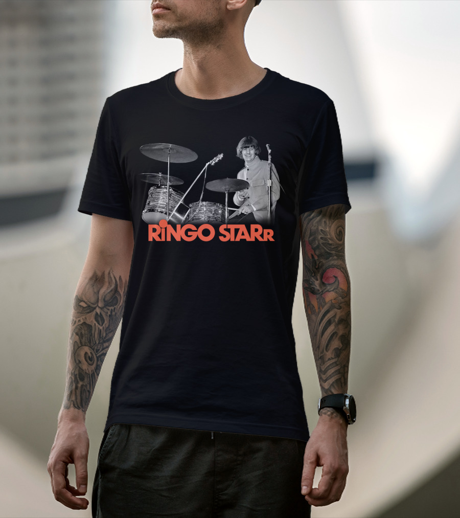 Ringo Starr Drummer Black And White Photo T-Shirt