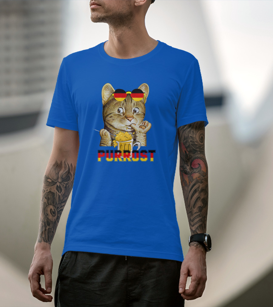 Oktoberfest Cat With Beer Mug And German Sunglasses Prost Pun Purrost T-Shirt