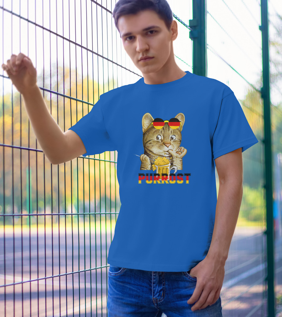 Oktoberfest Cat With Beer Mug And German Sunglasses Prost Pun Purrost T-Shirt