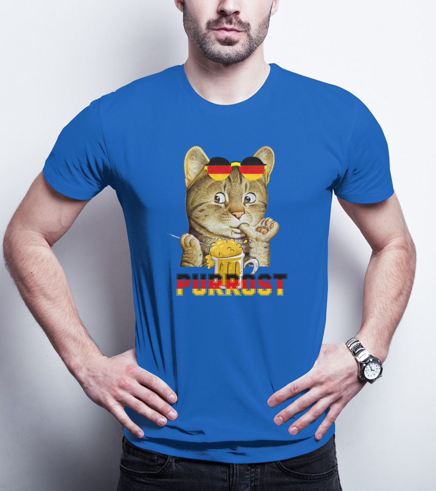 Oktoberfest Cat With Beer Mug And German Sunglasses Prost Pun Purrost T-Shirt