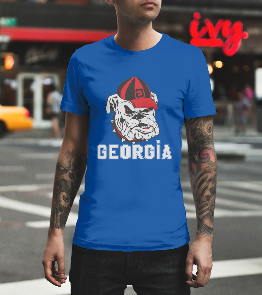 Georgia Bulldogs Vintage Red And Black Cap Bulldog T-Shirt