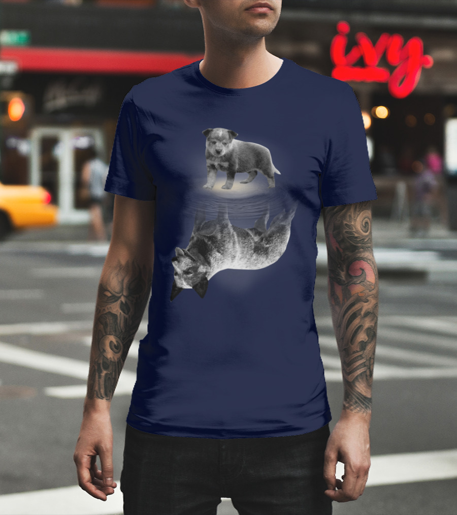 Retro Reflections: Vintage Australian Cattle Dog And Scenic Sunset T-Shirt