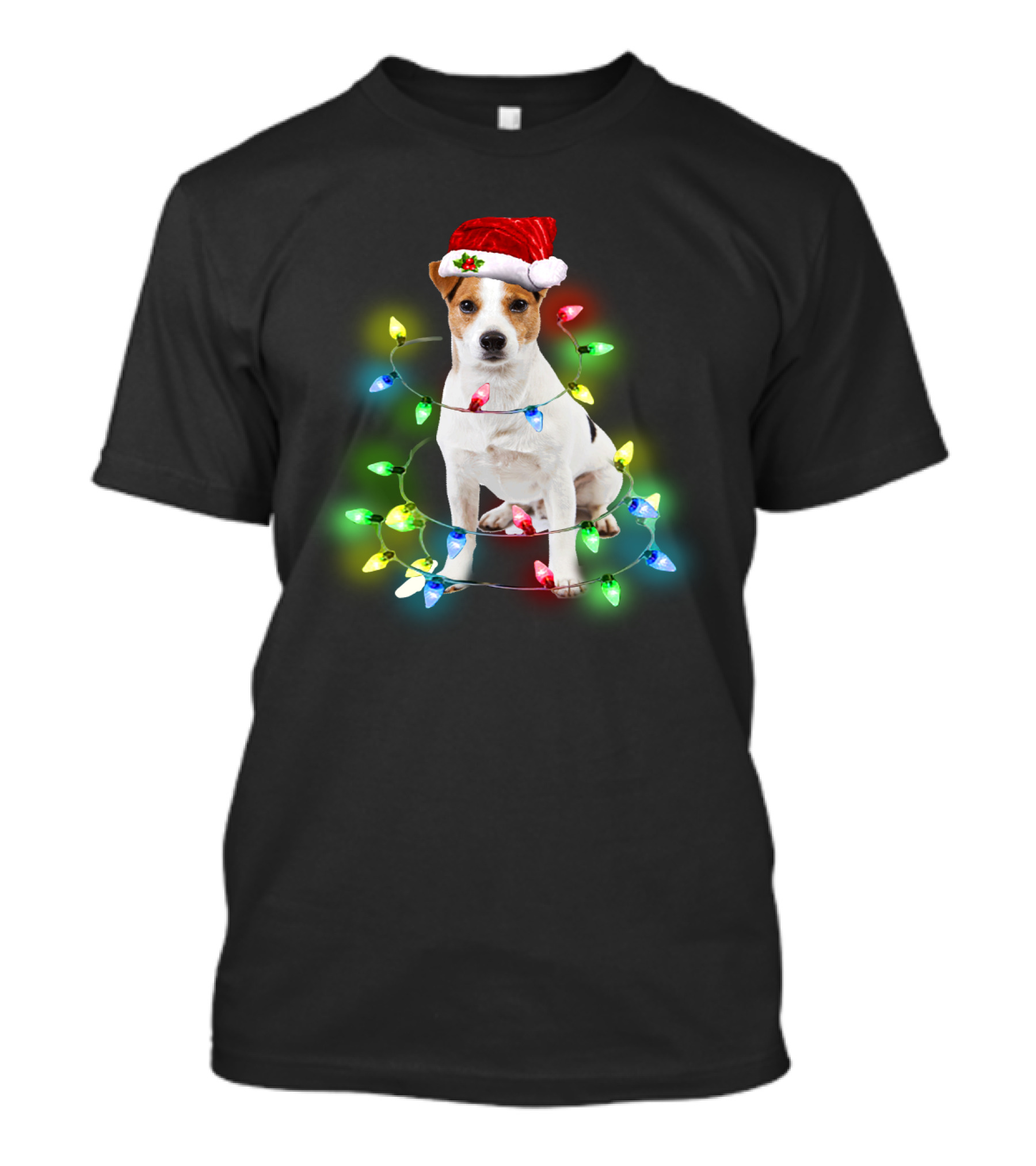 Jack Russell Terrier Holiday Lights Festive Santa Hat T-Shirt