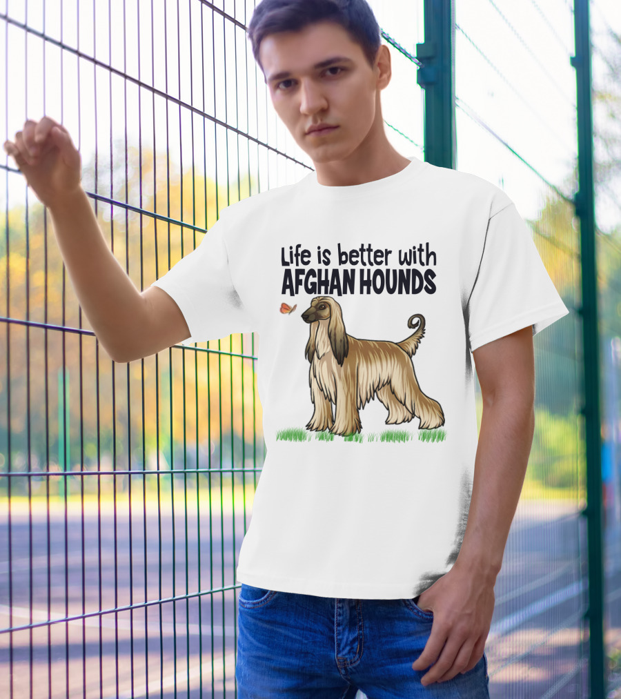 Life Is Better With Afghan Hounds Vintage Style Featuring Elegant Afghan Hound And Butterfly T-Shirt