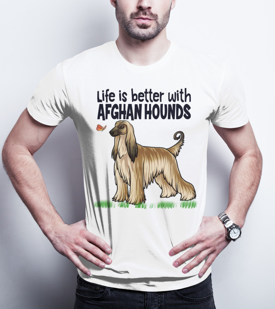 Life Is Better With Afghan Hounds Vintage Style Featuring Elegant Afghan Hound And Butterfly T-Shirt