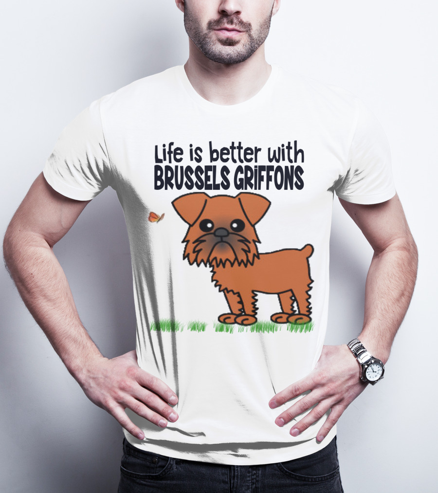Life Is Better With Brussels Griffons Cartoon Dog And Butterfly T-Shirt