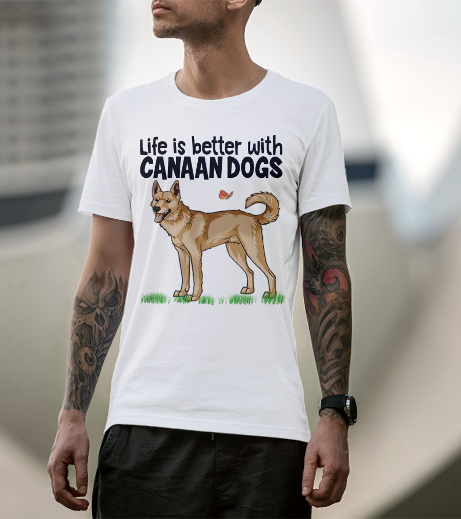 Life Is Better With Canaan Dogs Featuring Butterfly And Grass Details T-Shirt