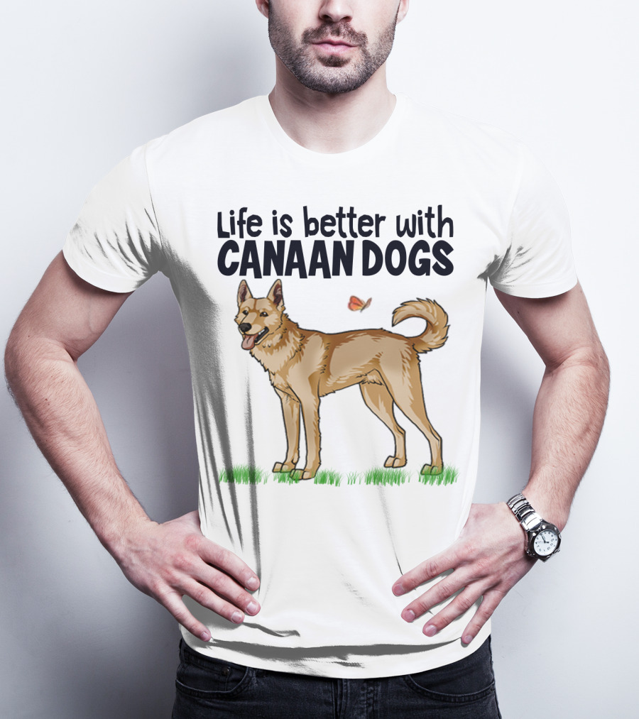 Life Is Better With Canaan Dogs Featuring Butterfly And Grass Details T-Shirt