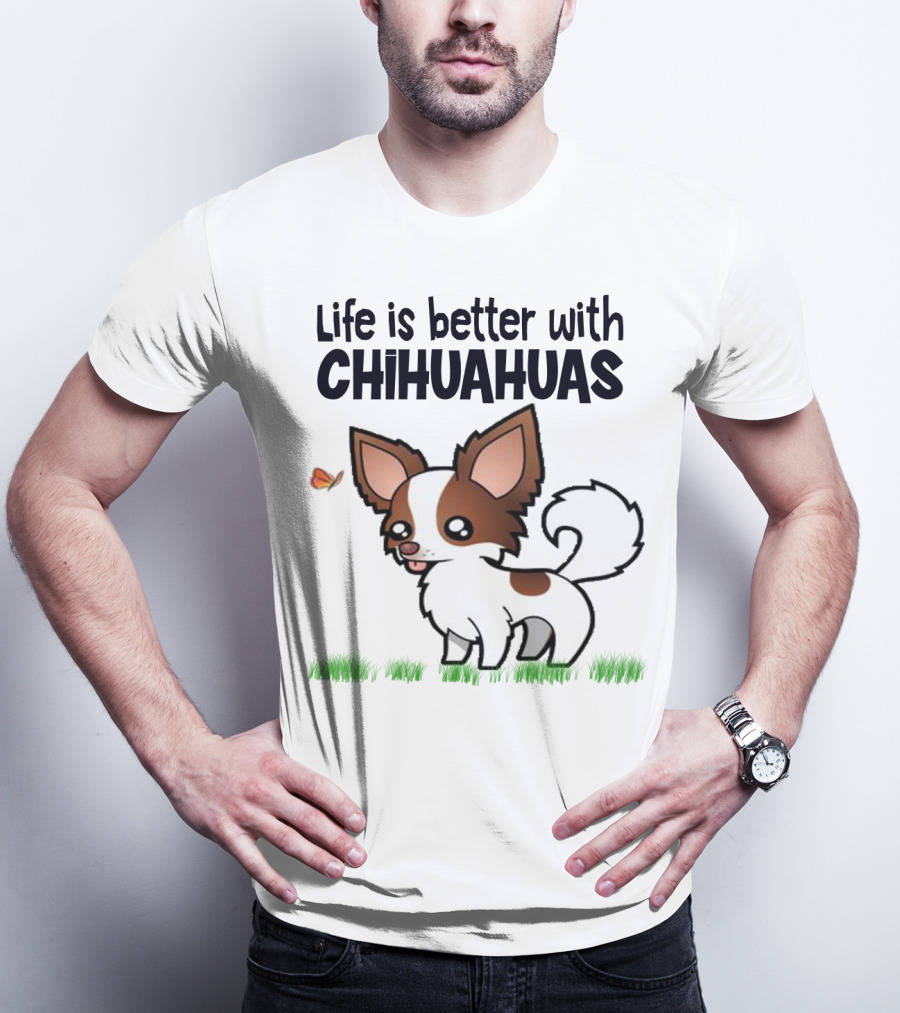 Life Is Better With Chihuahuas Cute Cartoon Butterfly Charm T-Shirt