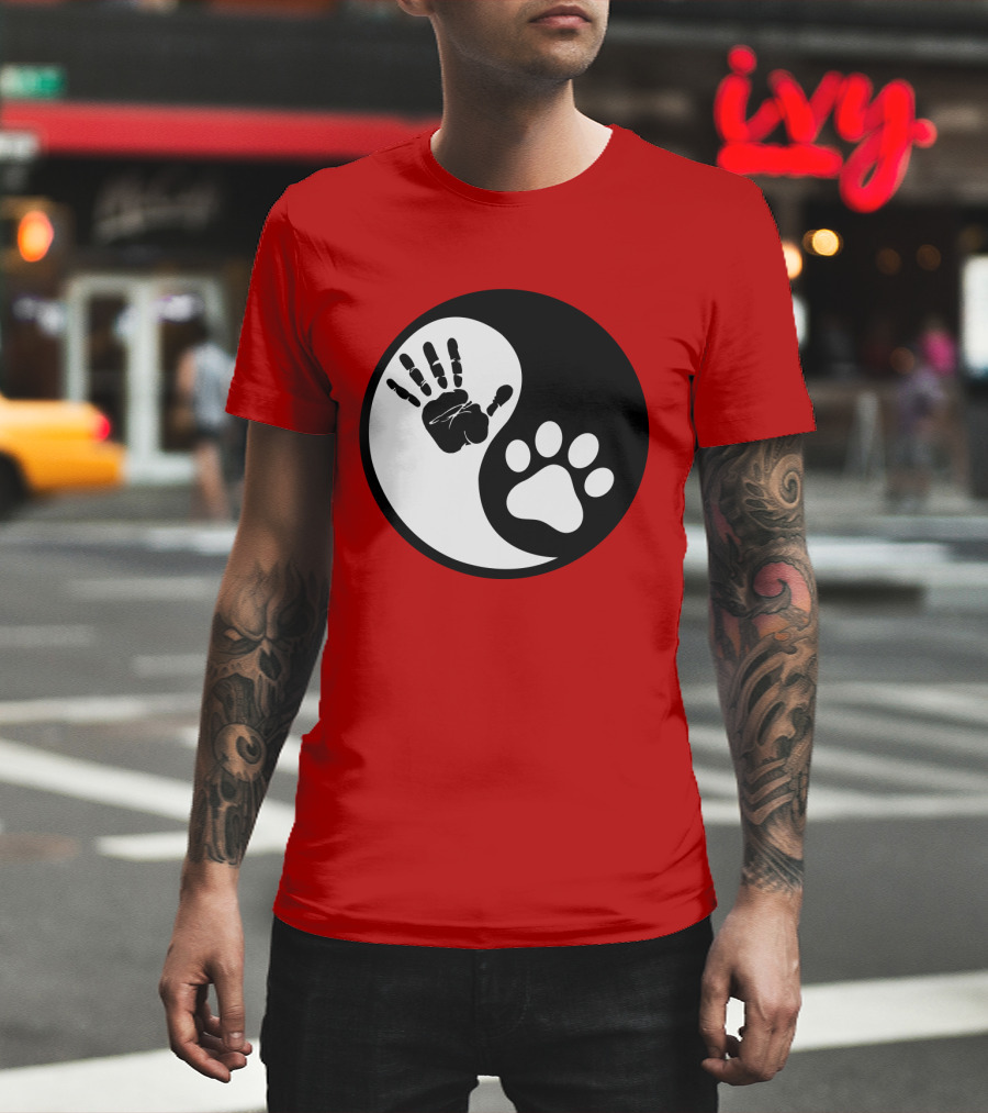 Yin Yang Hand Paw Print Best Dog Harmony T-Shirt