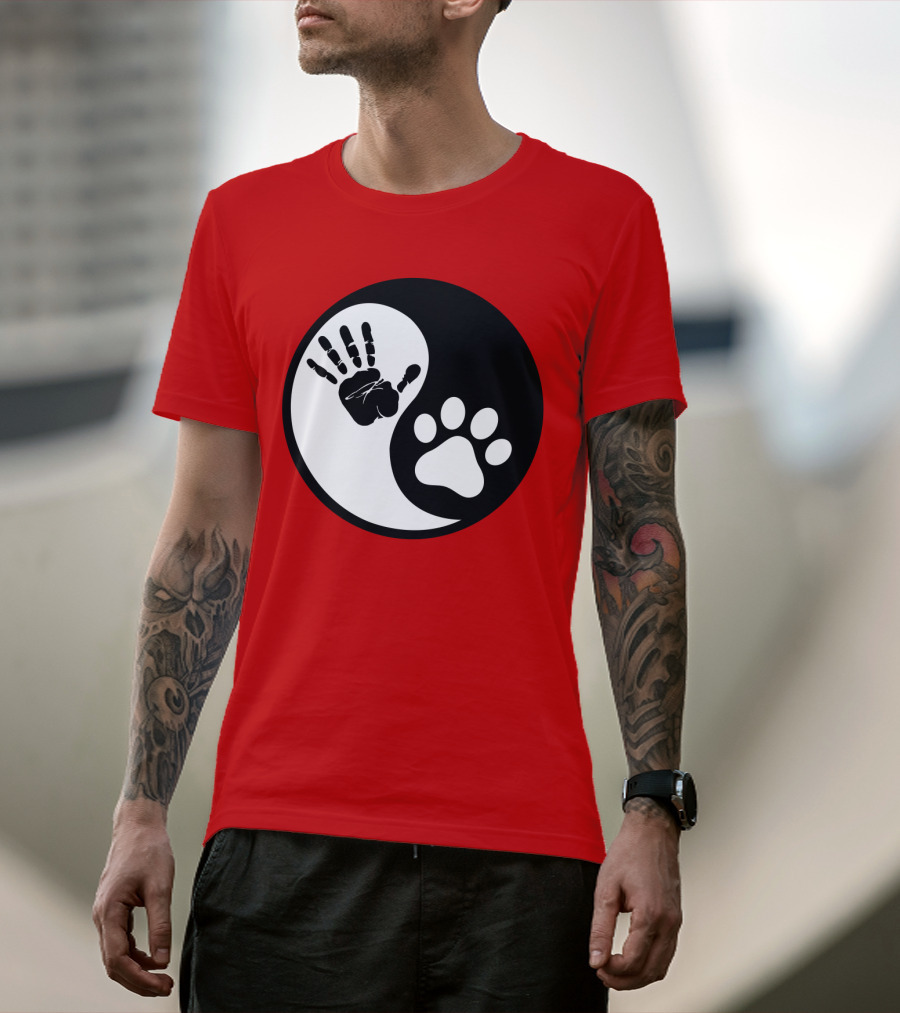 Yin Yang Hand Paw Print Best Dog Harmony T-Shirt