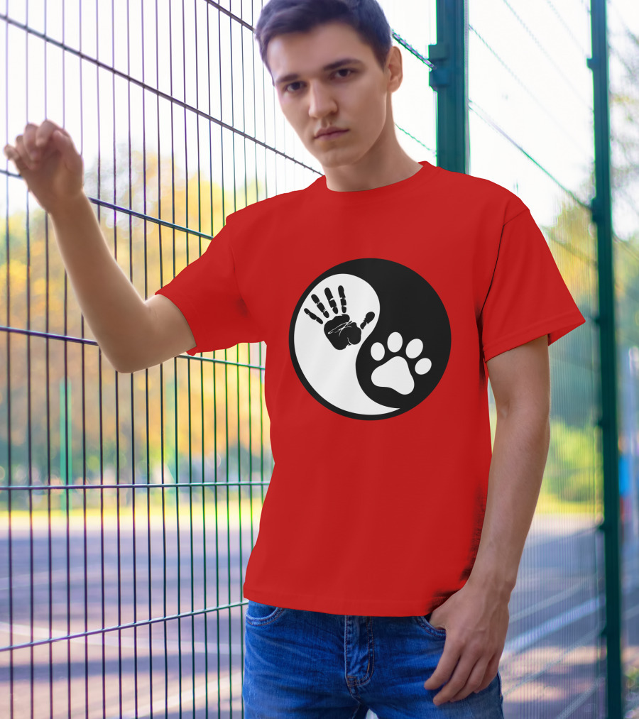 Yin Yang Hand Paw Print Best Dog Harmony T-Shirt