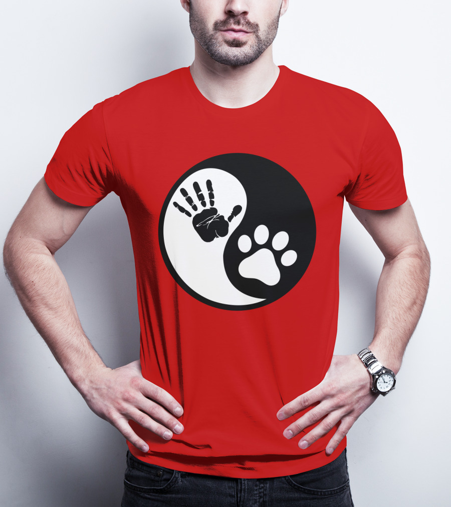 Yin Yang Hand Paw Print Best Dog Harmony T-Shirt