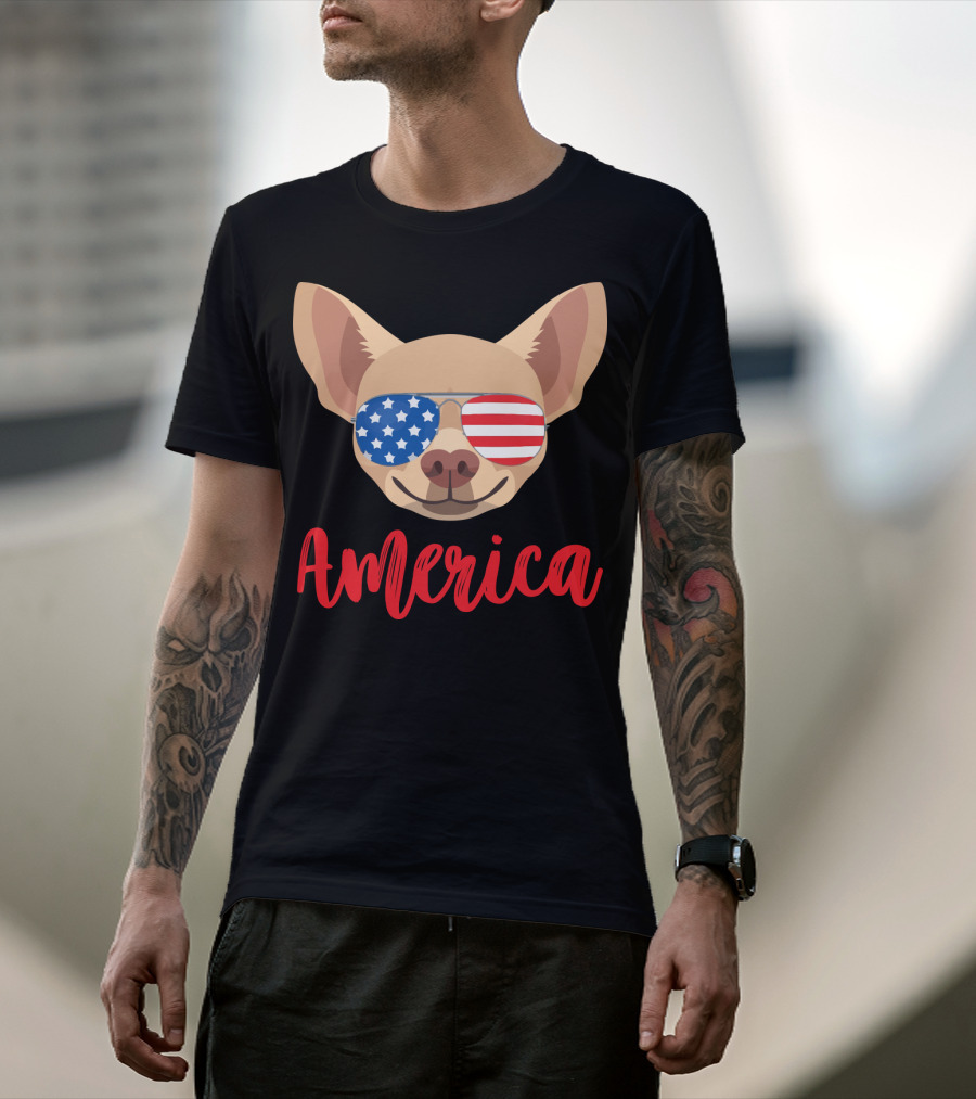 America Chihuahua Patriotic Sunglasses Dog T-Shirt