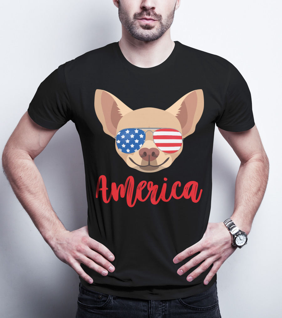 America Chihuahua Patriotic Sunglasses Dog T-Shirt