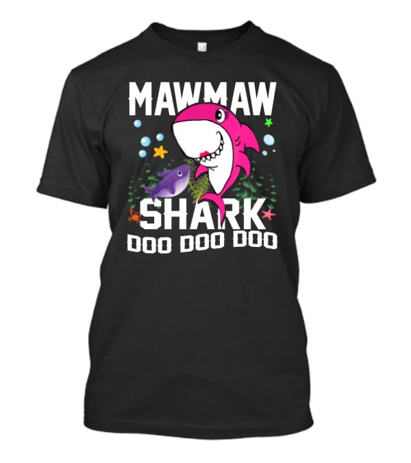 Mawmaw Shark Doo Doo Doo Pink Cartoon Fish And Stars T-Shirt