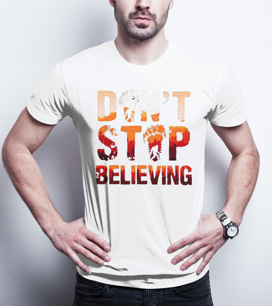 Bigfoot Don't Stop Believing Footprint Silhouette Adventure T-Shirt