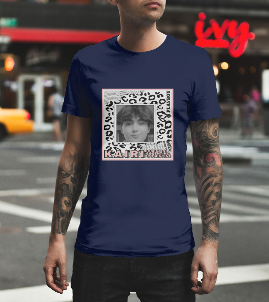 Kairi Cosentino Playboy Leopard Print Black And White Photo Montage T-Shirt
